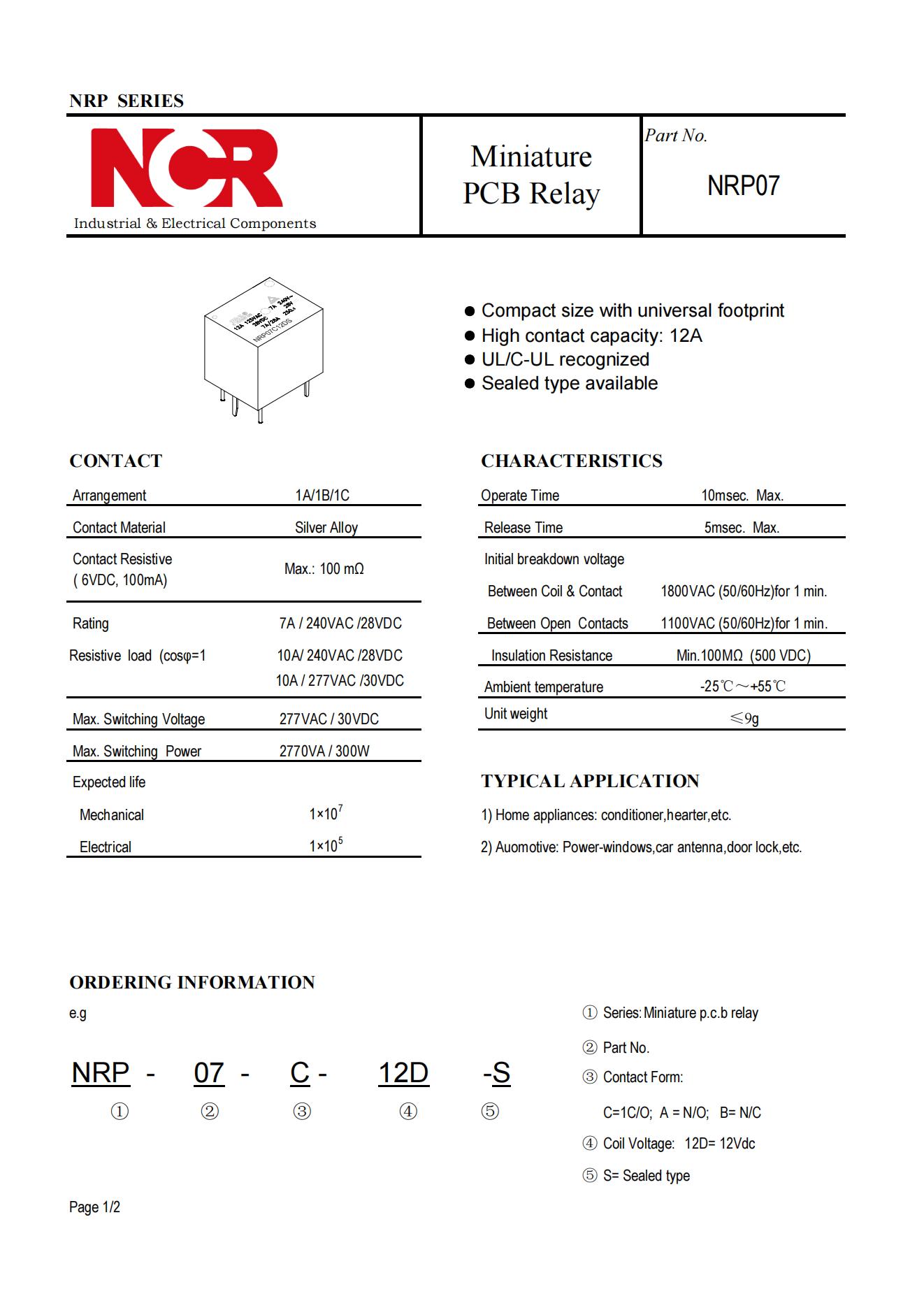 PCB RELAYS-NRP07 - Ncr Industrial