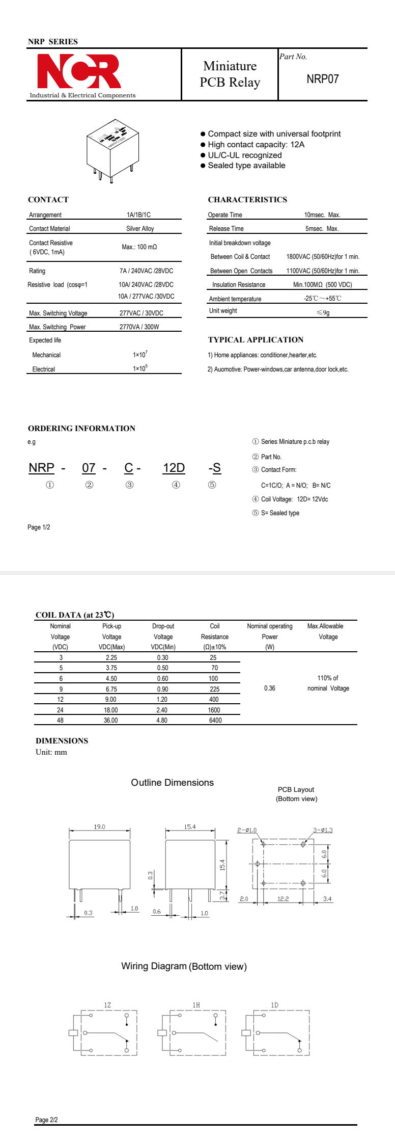 PCB RELAYS-NRP07 - Ncr Industrial